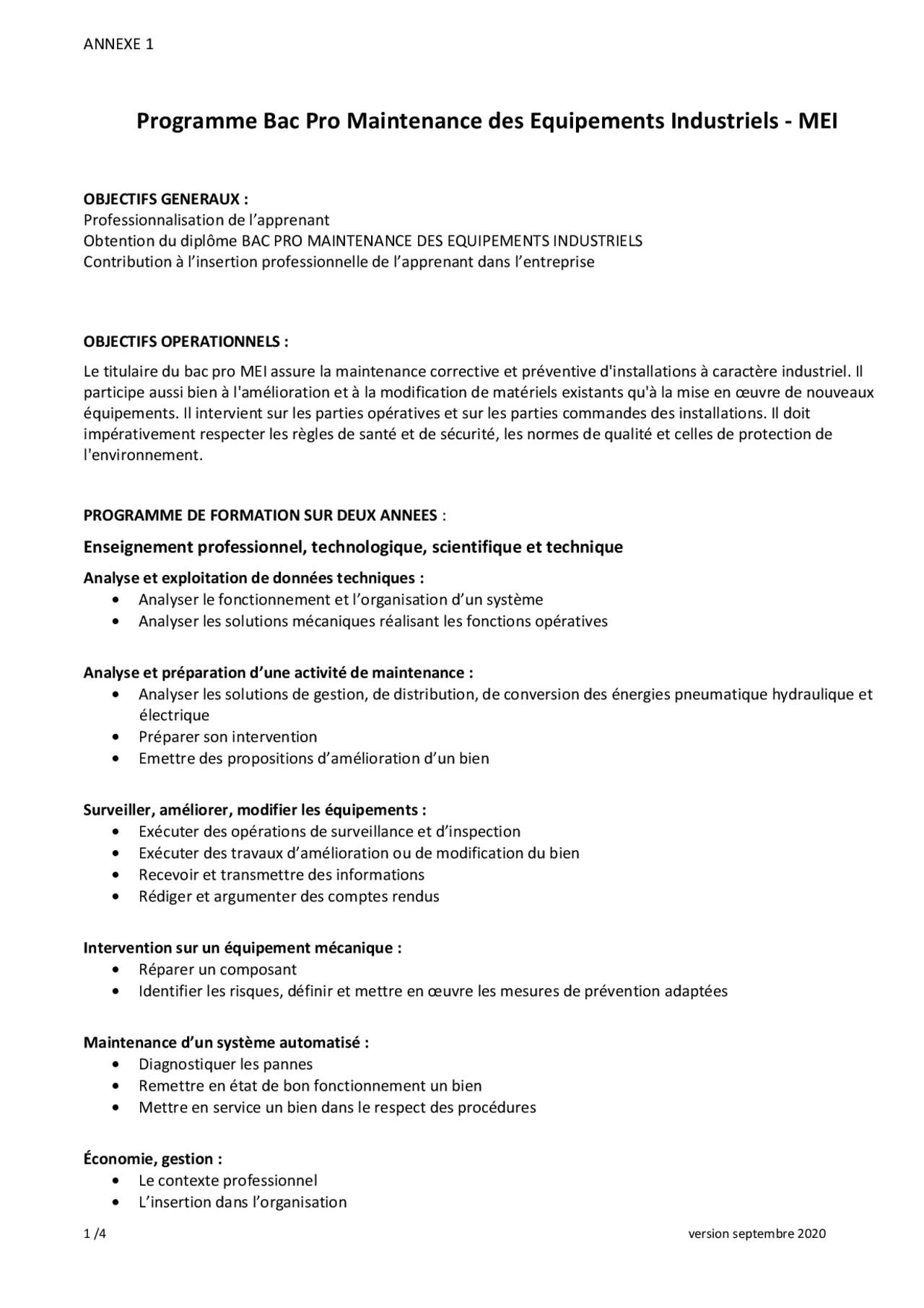 Programme Bac Pro Maintenance des Equipements Industriels | Schémas Mécanique | Docsity