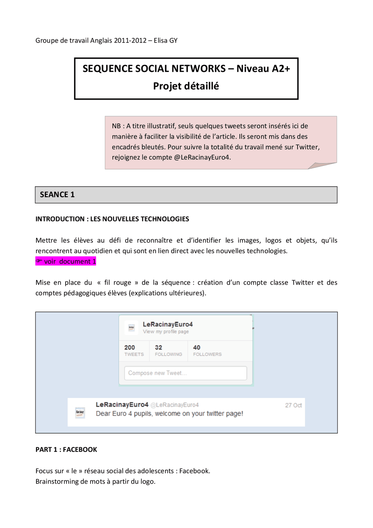 SEQUENCE SOCIAL NETWORKS – Niveau A2+ Projet détaillé | Slides ...