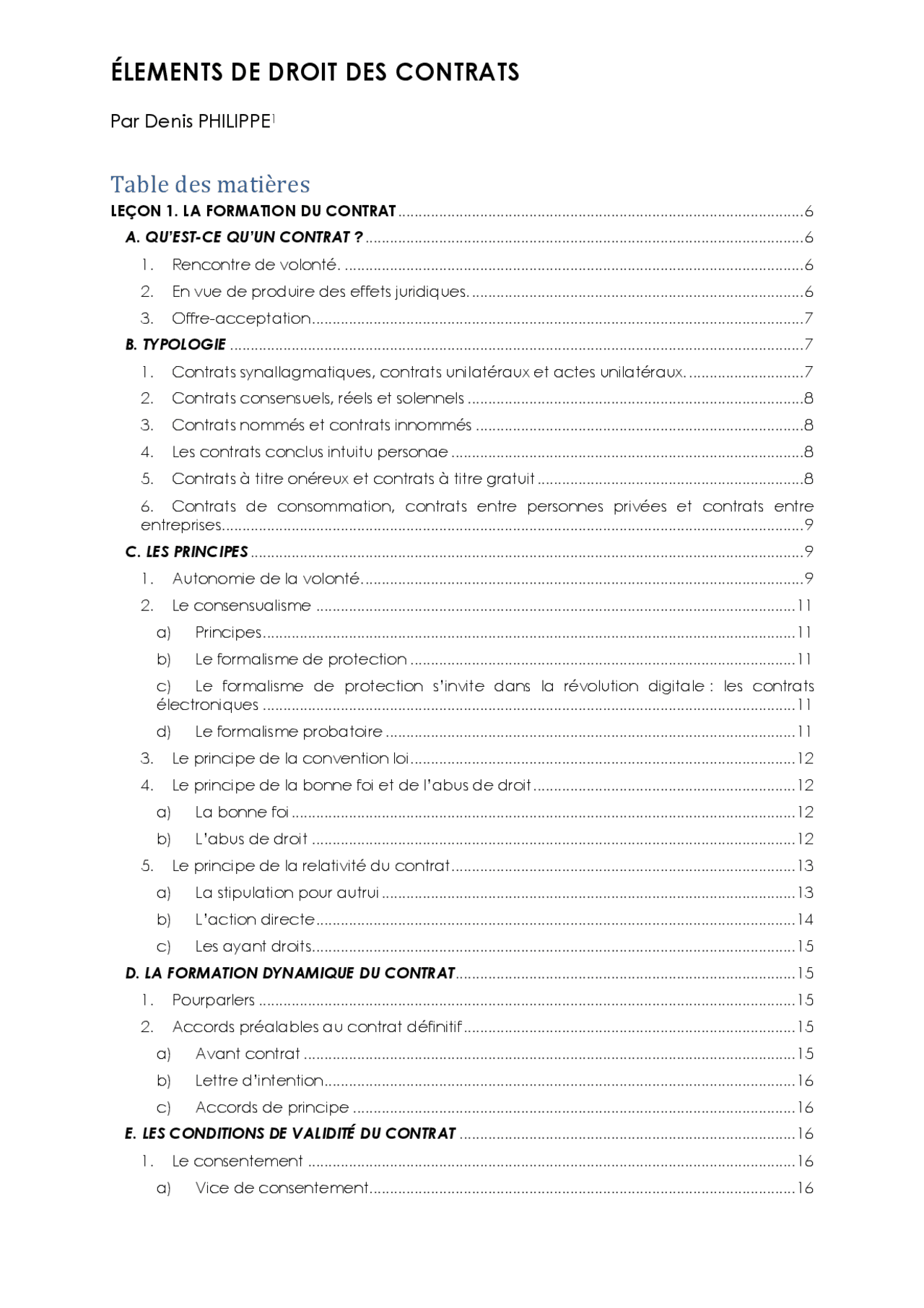 ÉLEMENTS DE DROIT DES CONTRATS Table des matières | Schémas Droit | Docsity