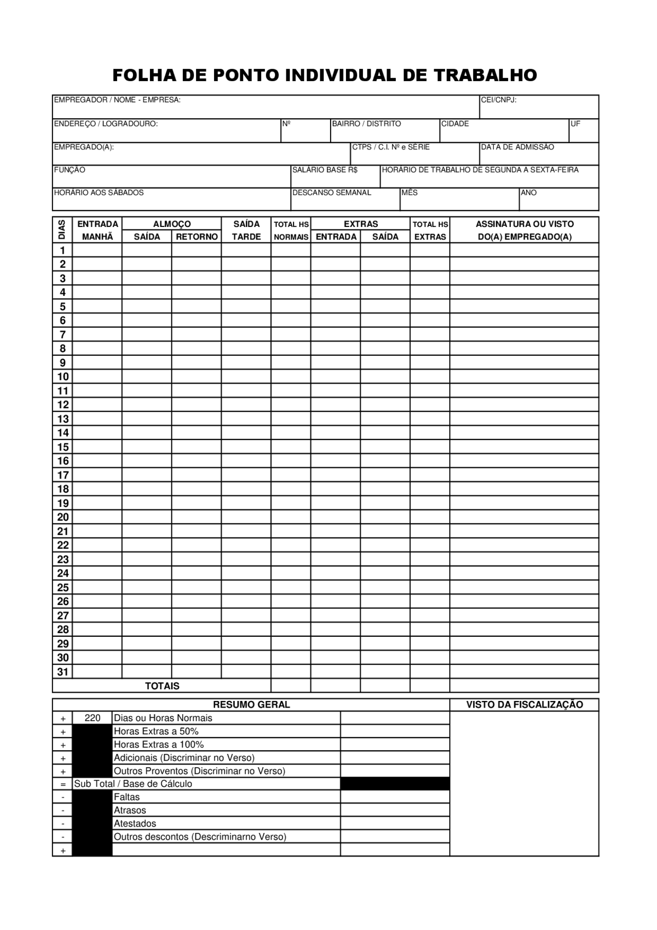 Modelo de ponto para empresa | Exercícios Harmonia e Contraponto I | Docsity