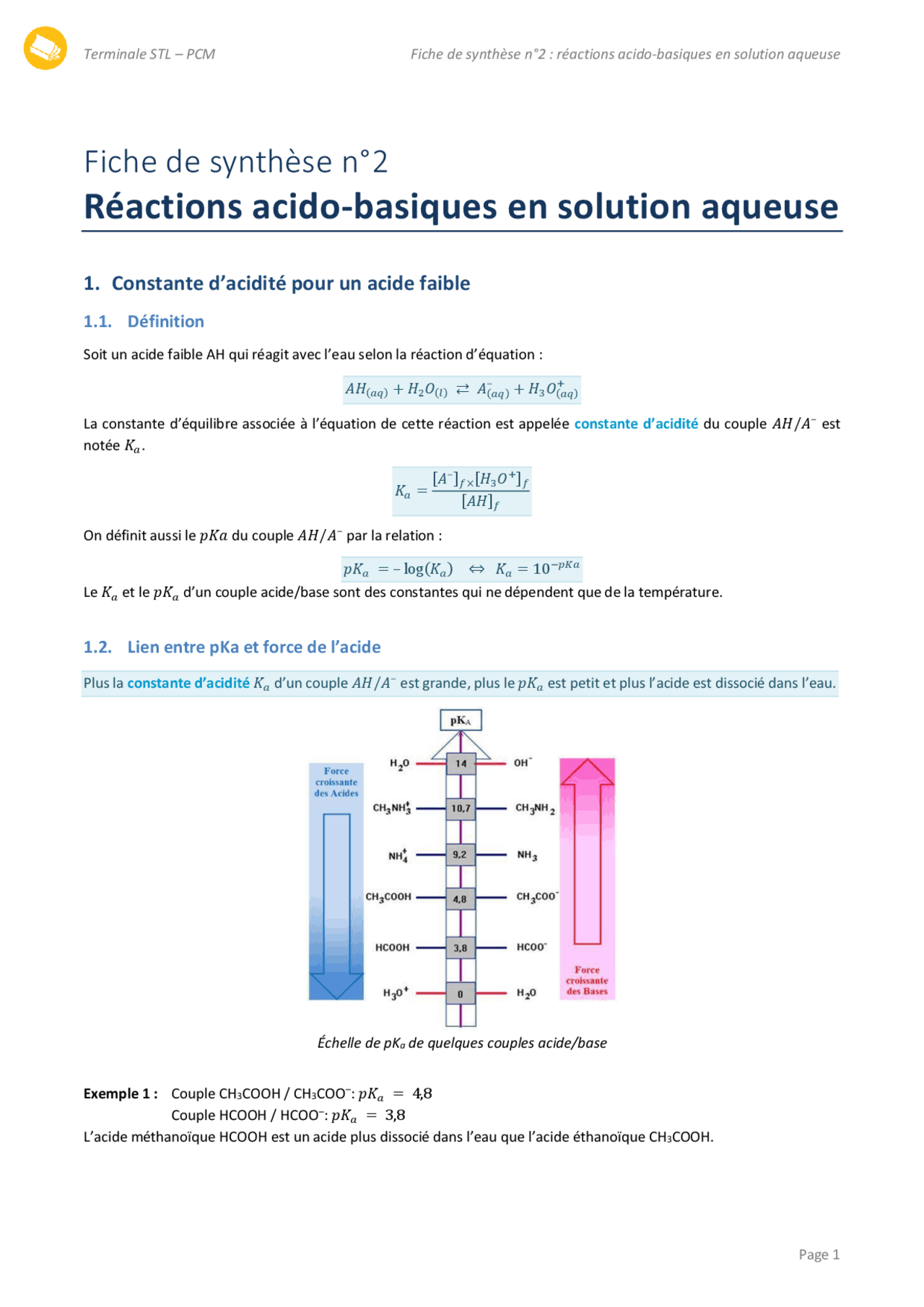 Réactions Acido Basiques En Solution Aqueuse Docsity