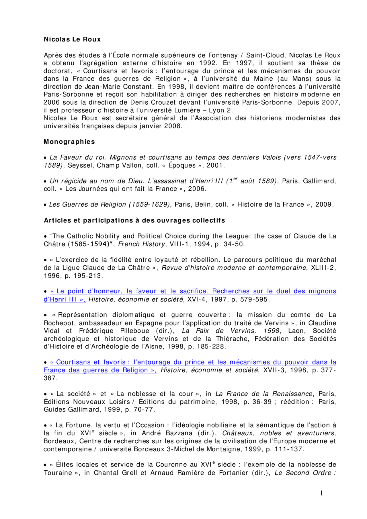 Nicolas LE ROUX | Lectures Histoire | Docsity