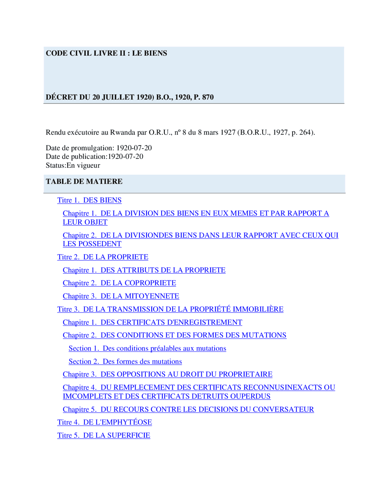 CODE CIVIL LIVRE II : LE BIENS DÉCRET DU 20 JUILLET ... - Docsity