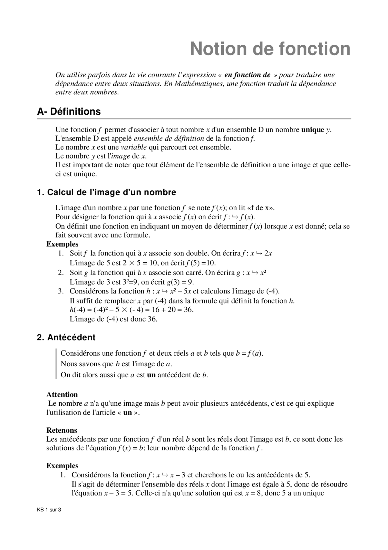 Notion De Fonction Docsity