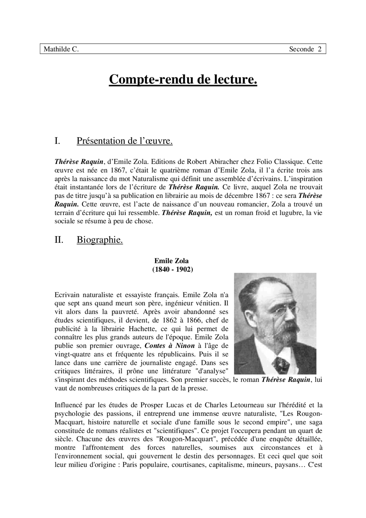 Compte-rendu de lecture | Lectures Langue Française | Docsity