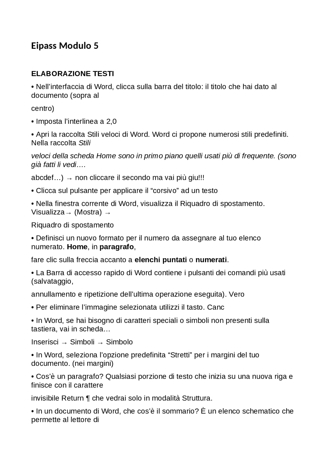Modulo 5 eipass domande e risposte | Appunti di Fondamenti di informatica | Docsity