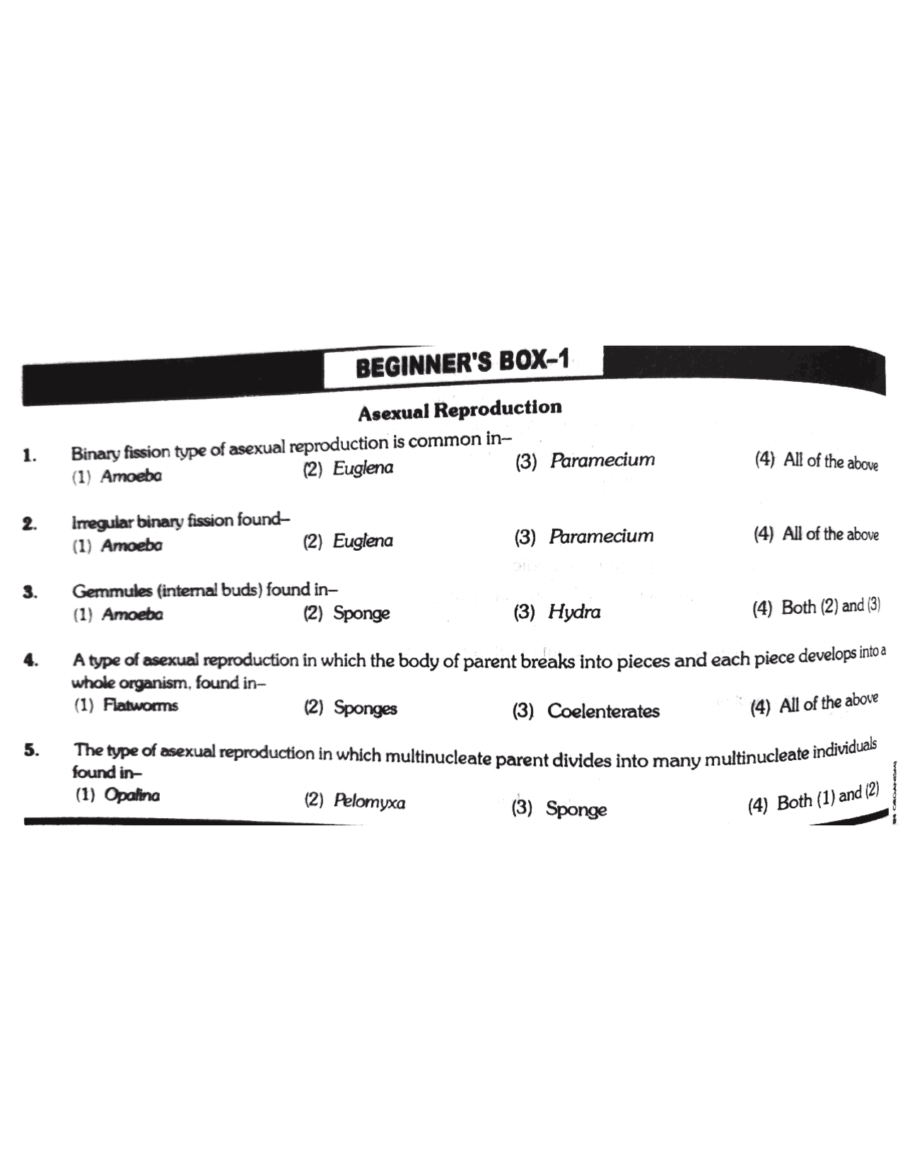MCQ based on reproduction in organism | Exercises Biology | Docsity