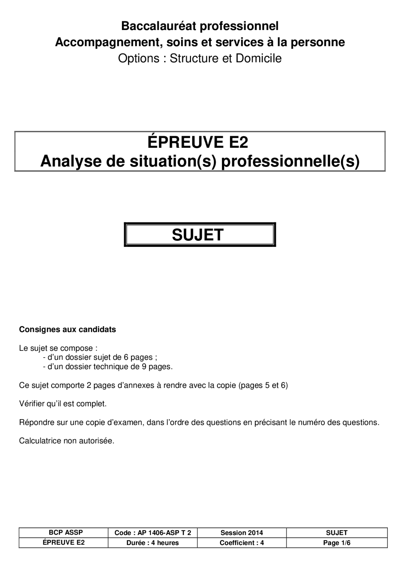 ÉPREUVE E2 Analyse de situation(s) professionnelle(s) SUJET | Lectures Construction | Docsity