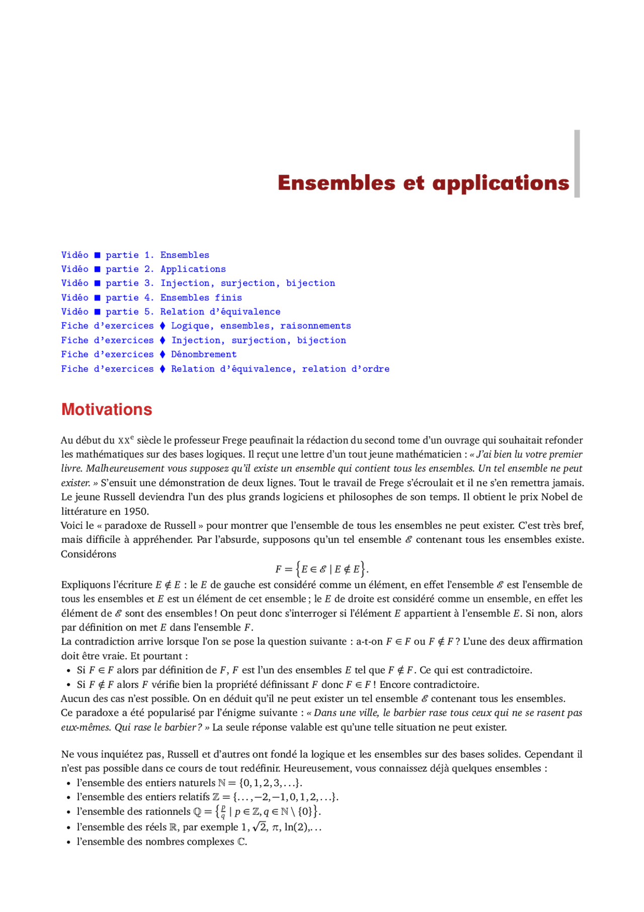 Ensembles Et Applications Exo7 Notes Mathématiques Docsity