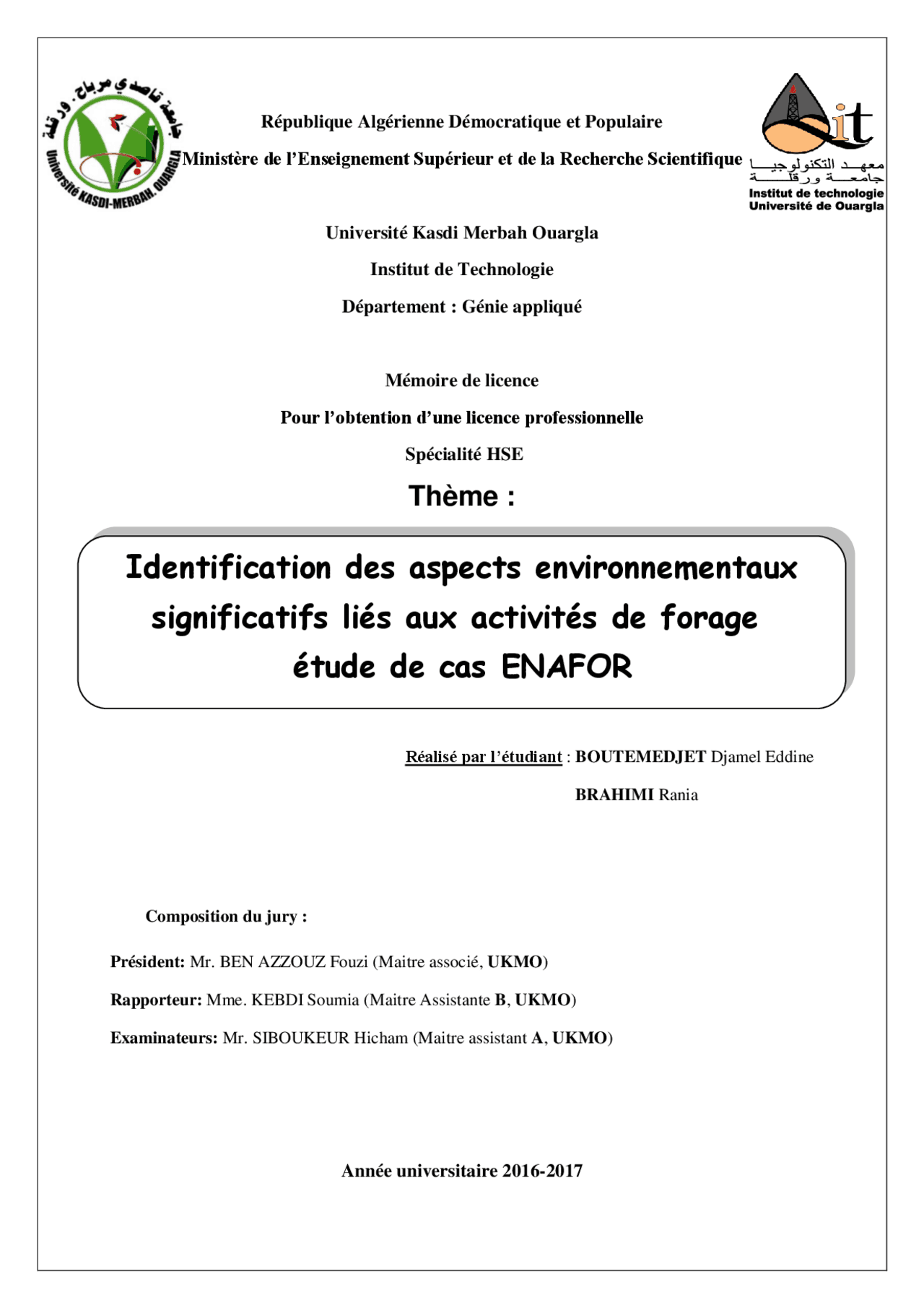 Identification des aspects environnementaux significatifs liés ...