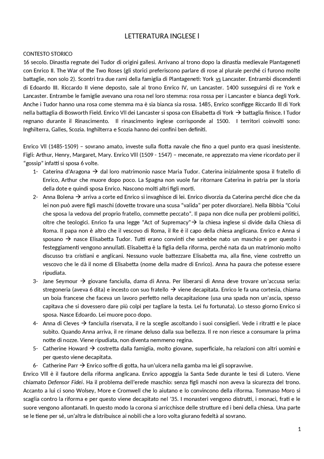 Letteratura Inglese 1 Semestre Appunti Di Letteratura Inglese Docsity