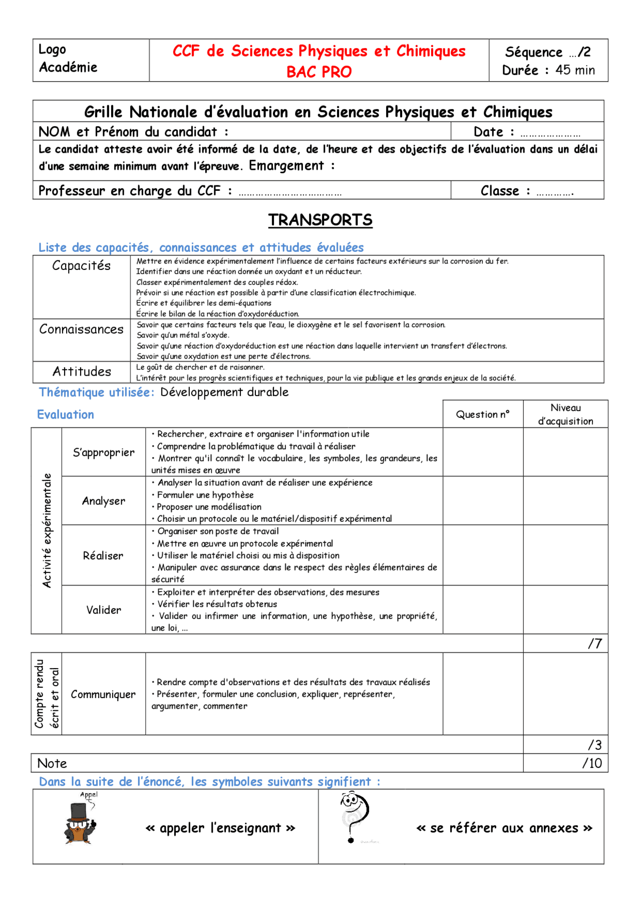 CCF de Sciences Physiques et Chimiques BAC PRO | Notes Physique | Docsity