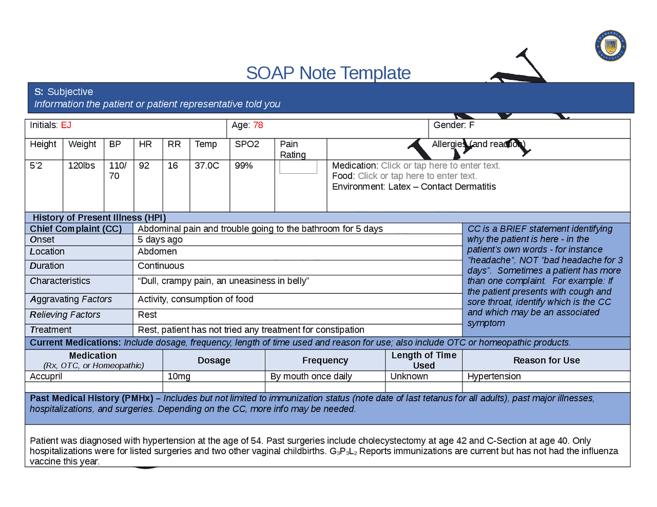 SOAP Note Template for Medical History and Physical Examination | Exams ...
