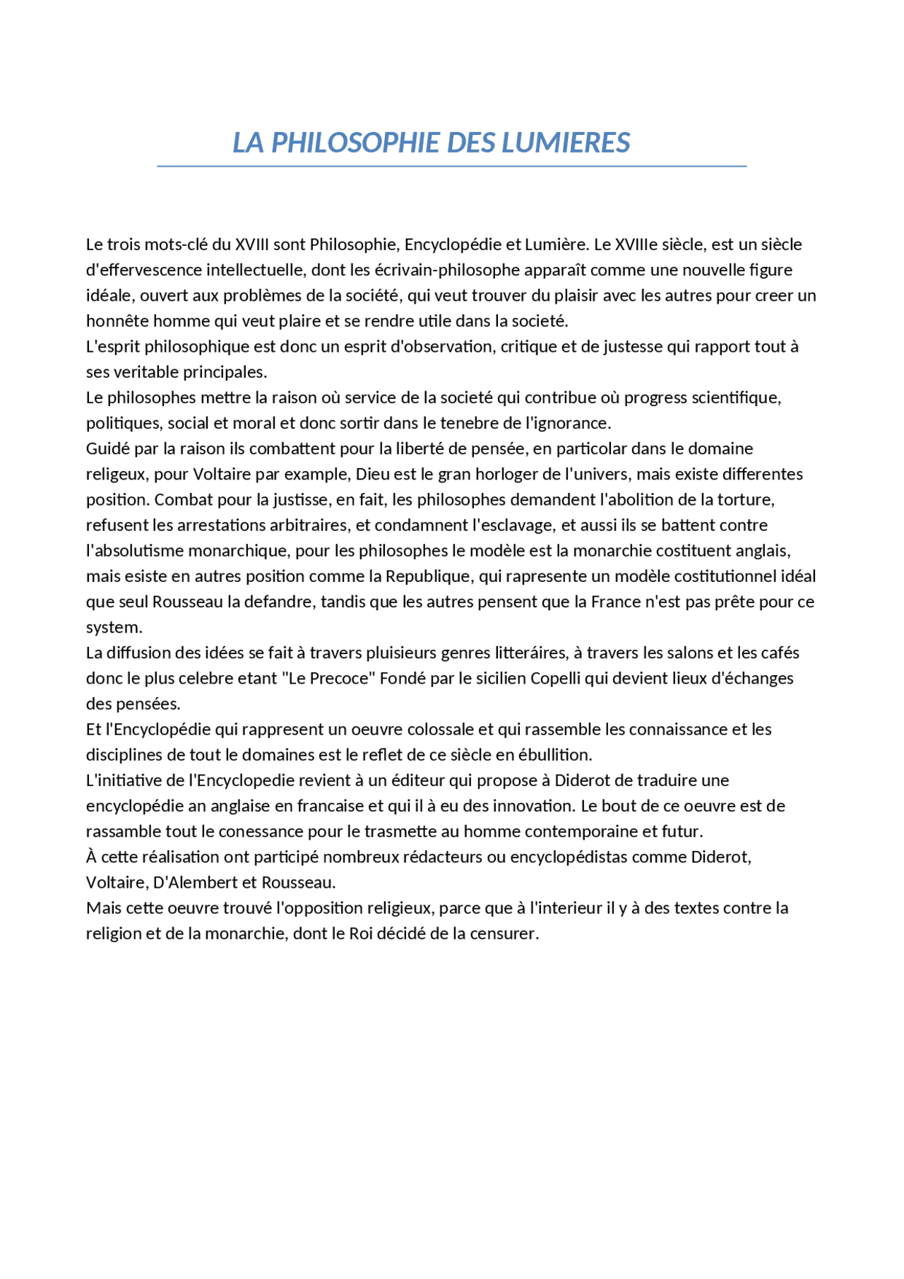 LA PHILOSOPHIE DES LUMIERES | Appunti di Francese | Docsity