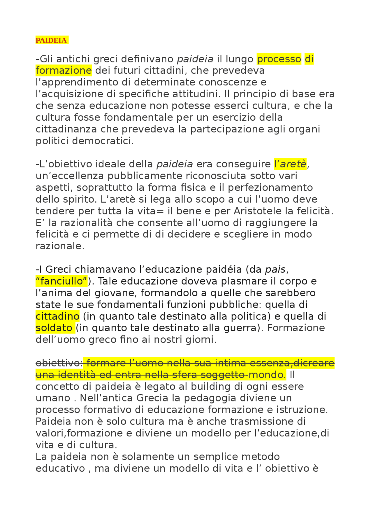 Paideia Concetto Sintetico Appunti Di Pedagogia Docsity