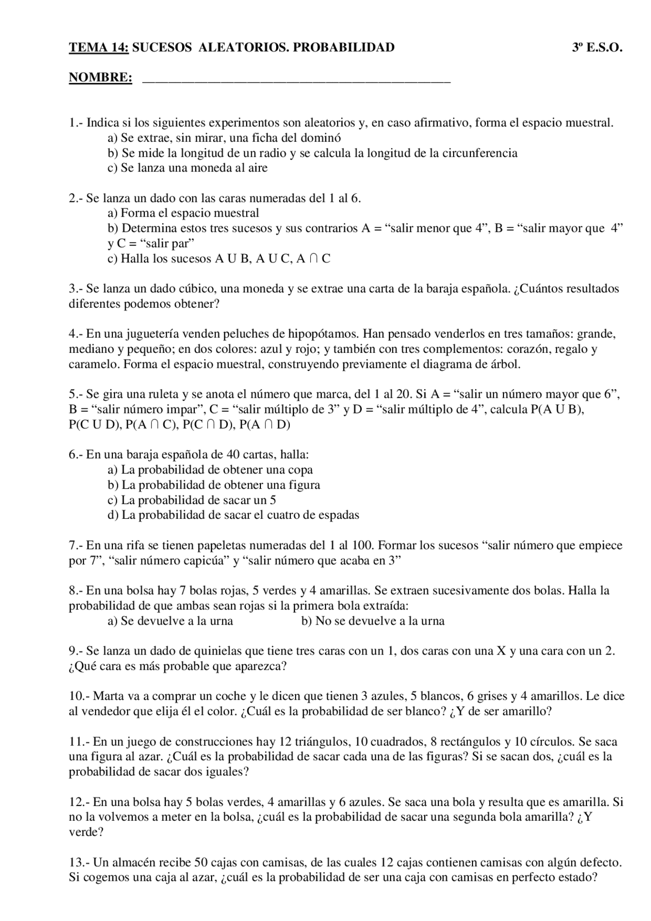 Ejercicios Matemáticas Ejercicios De Biología Docsity
