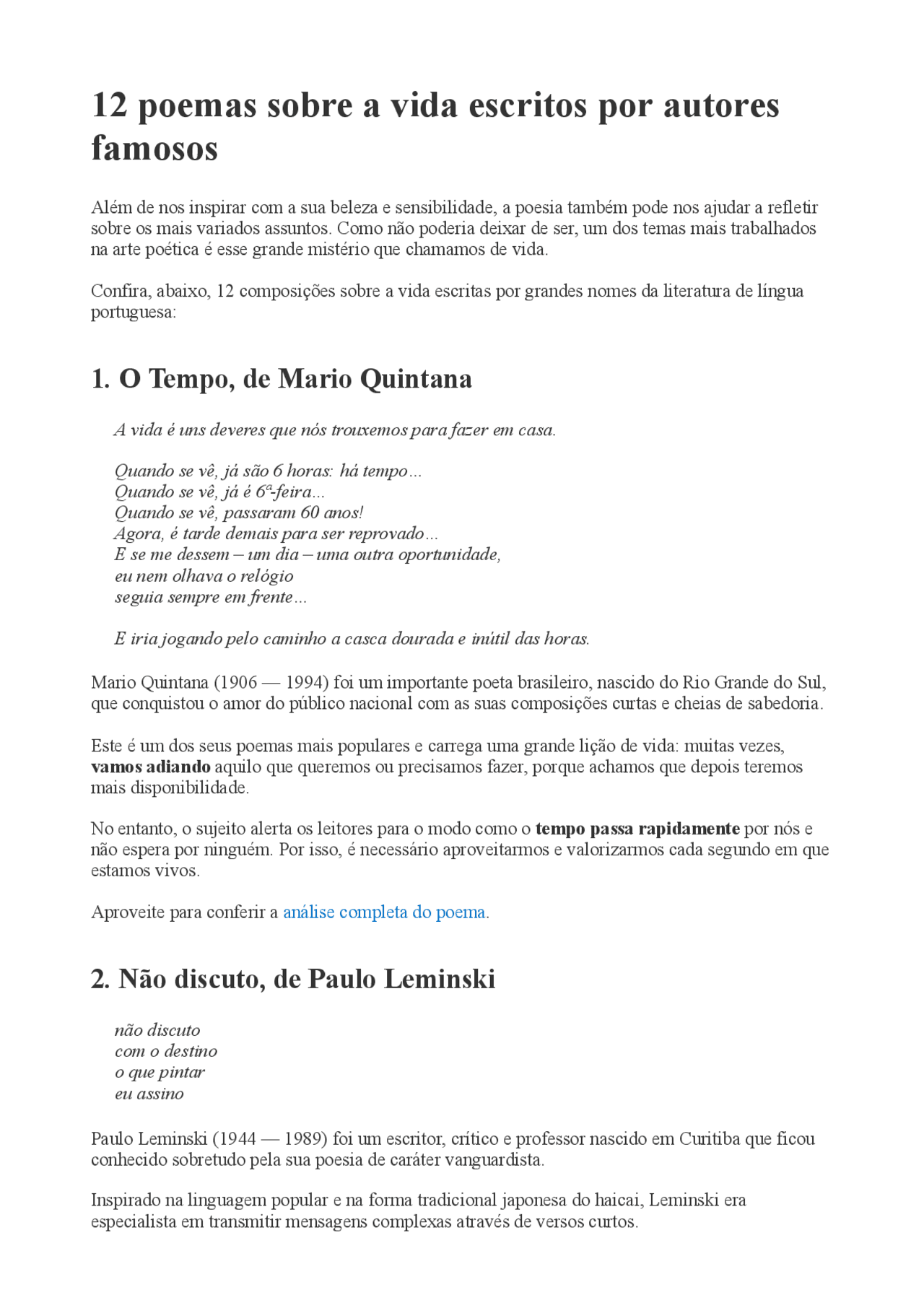 Poemas Famosos Sobre A Vida Poemas Famosos