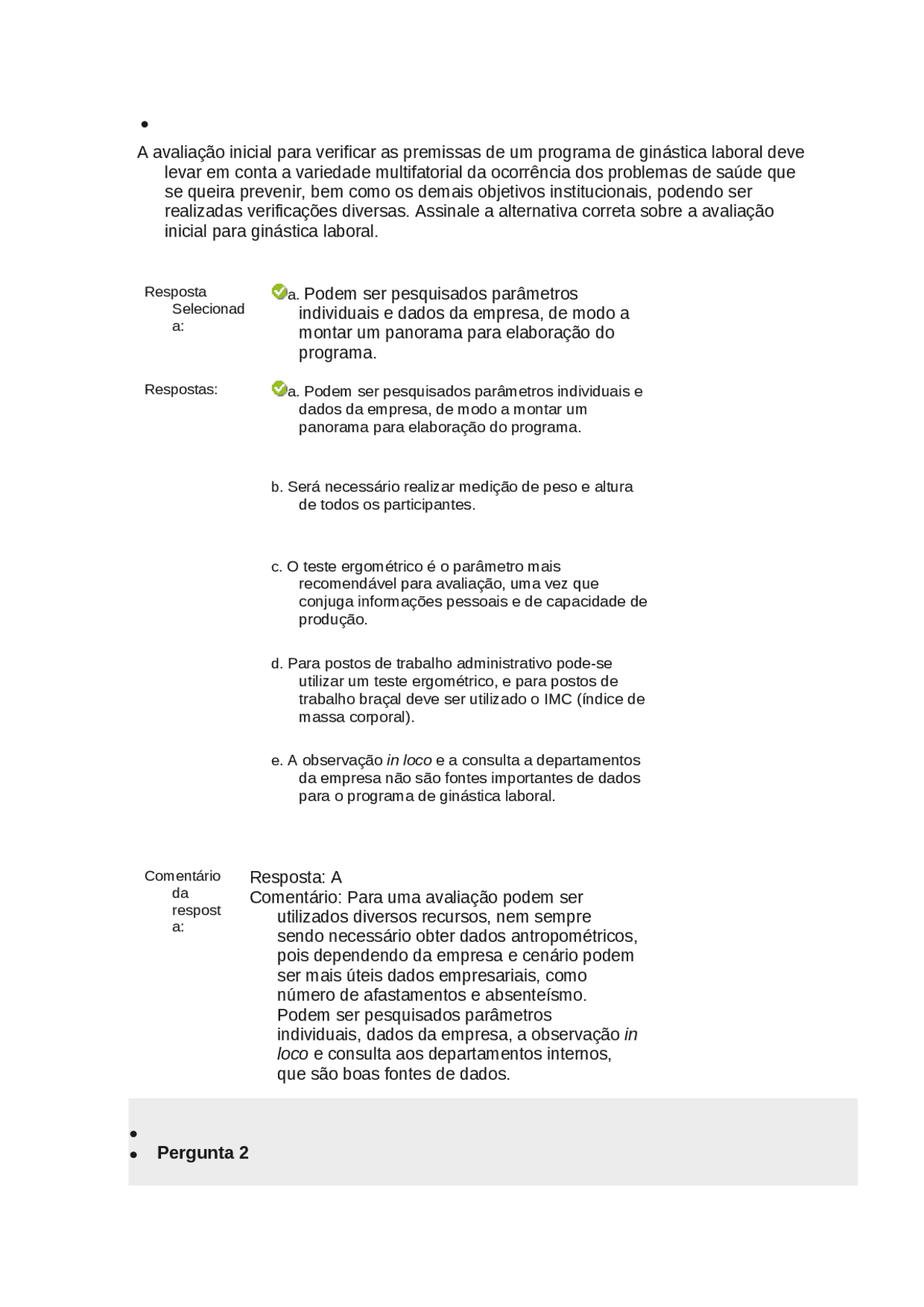 Questionario Ginastica Laboral Exercícios Ergonomia Docsity