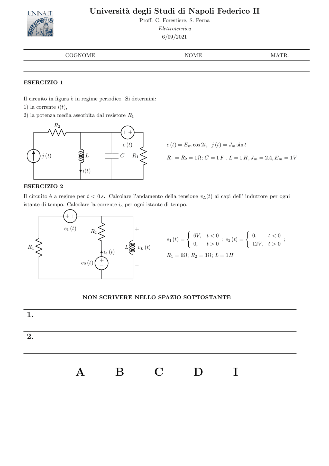 Prova esame Elettrotecnica | Prove d'esame di Elettrotecnica | Docsity