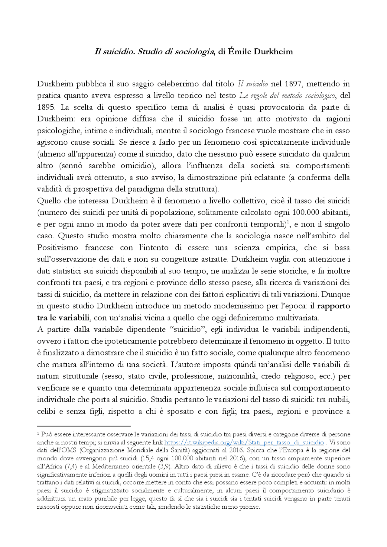 Il Suicidio Durkheim Appunti Di Sociologia Docsity