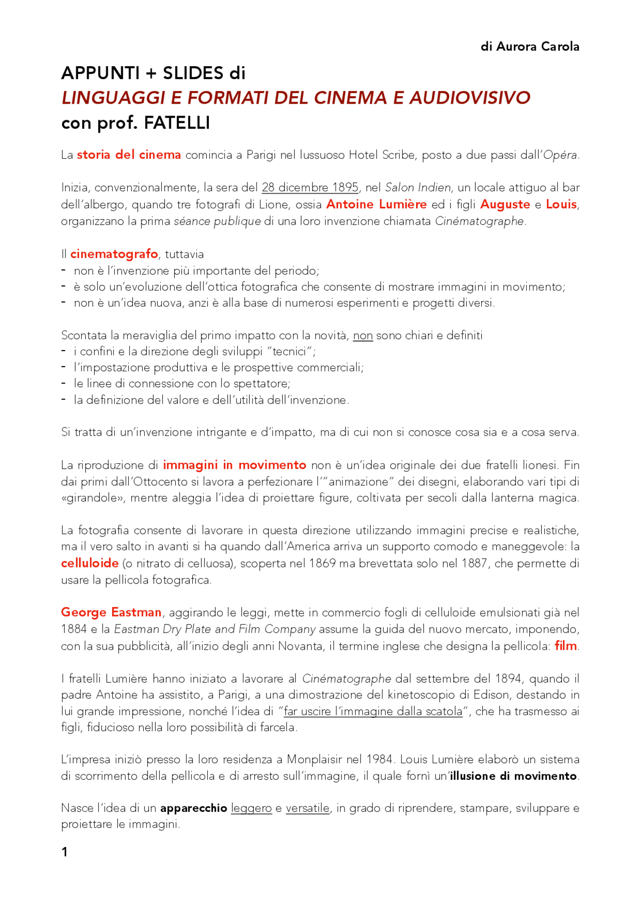 Appunti E Slides Di Linguaggi E Formati Del Cinema Con Fatelli Schemi