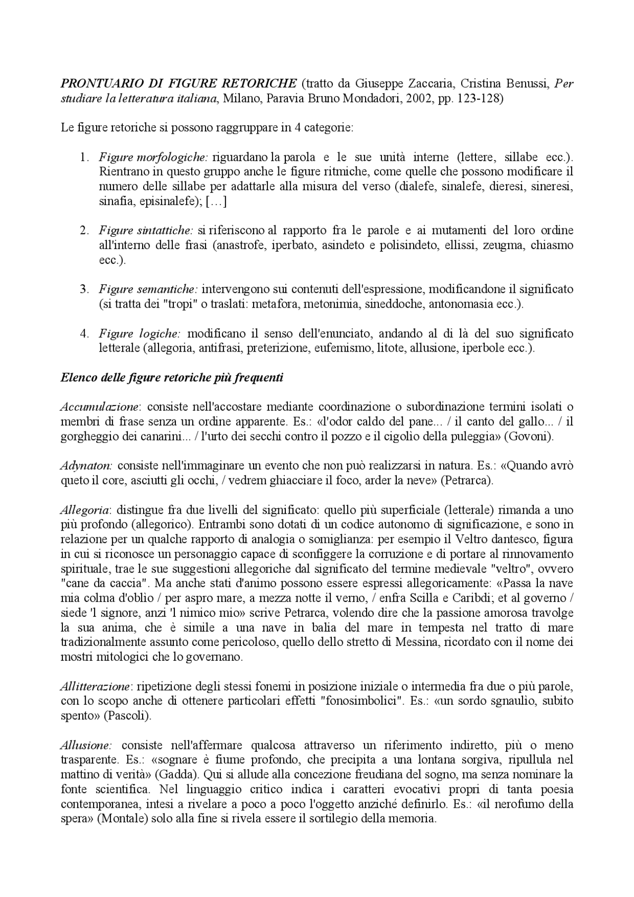 Schema figure retoriche | Schemi e mappe concettuali di Italiano | Docsity