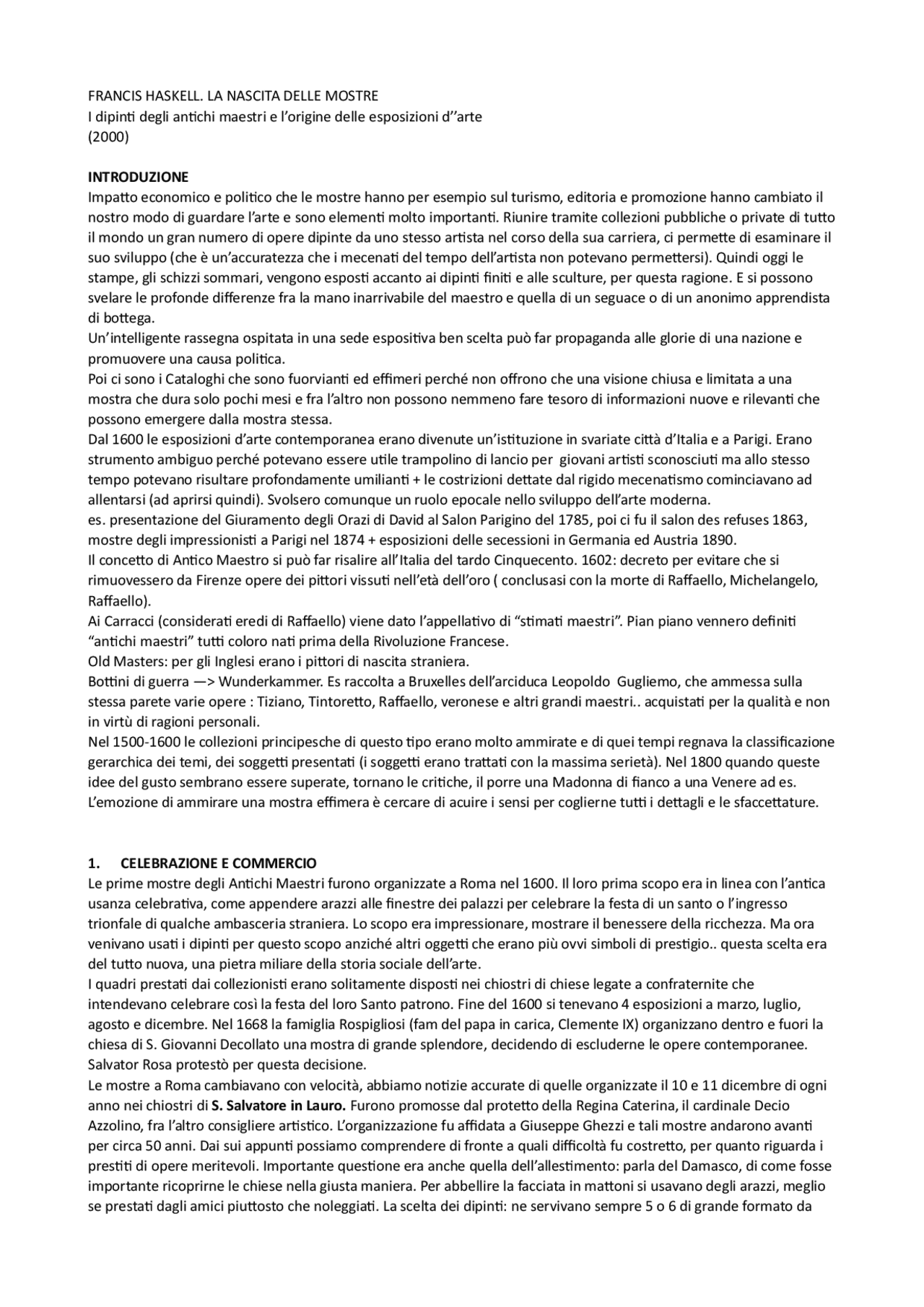 FRANCIS HASKELL. LA NASCITA DELLE MOSTRE | Dispense di Museologia | Docsity