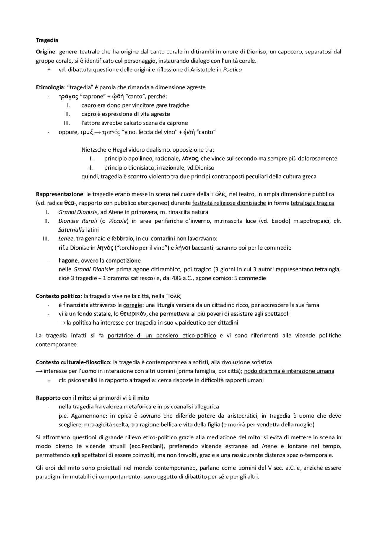 La tragedia greca: Eschilo, Sofocle e Euripide | Schemi e mappe concettuali di Greco | Docsity