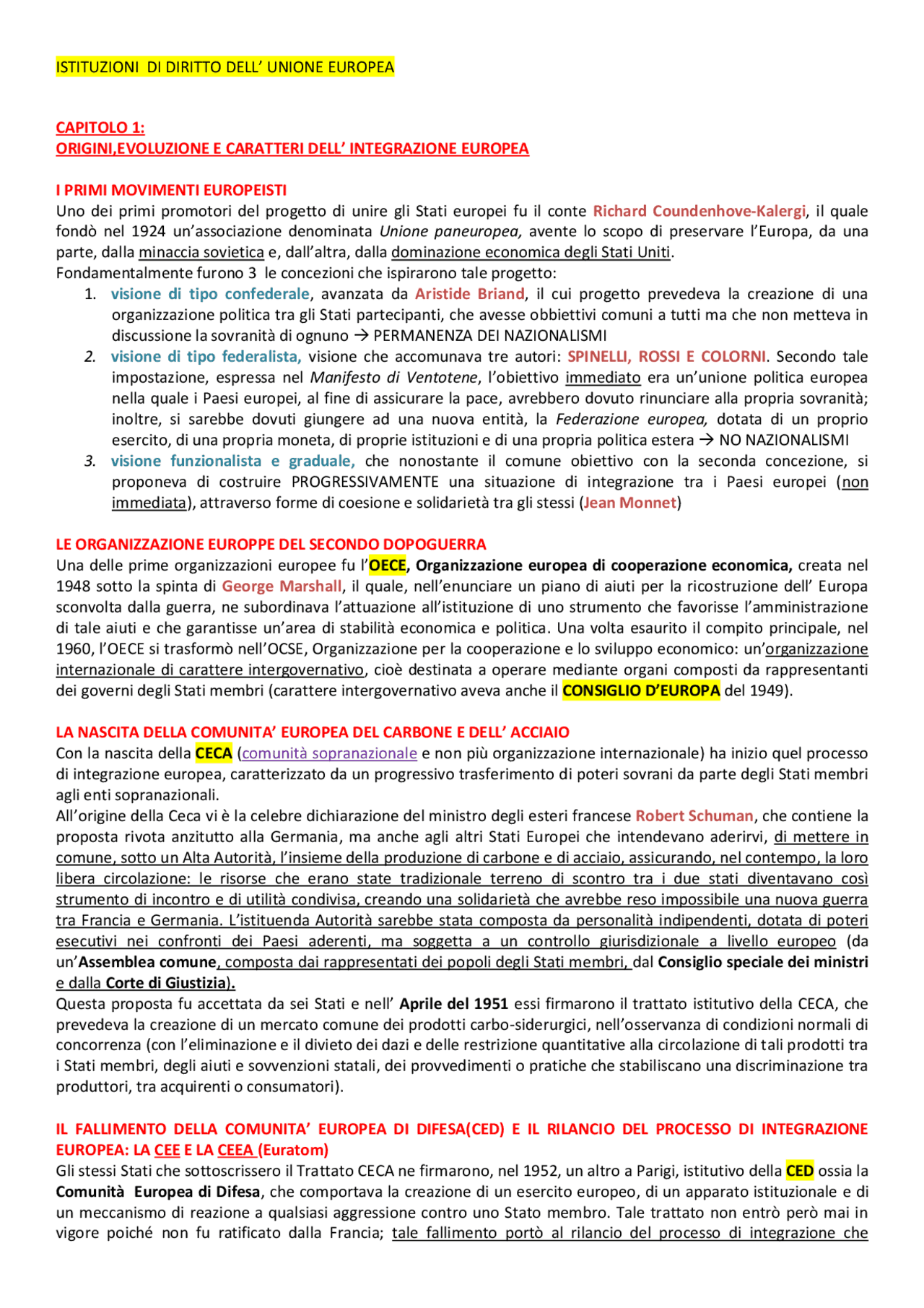 RIASSUNTO MANUALE "ISTITUZIONI DI DIRITTO DELL'UNIONE EUROPEA, UGO ...