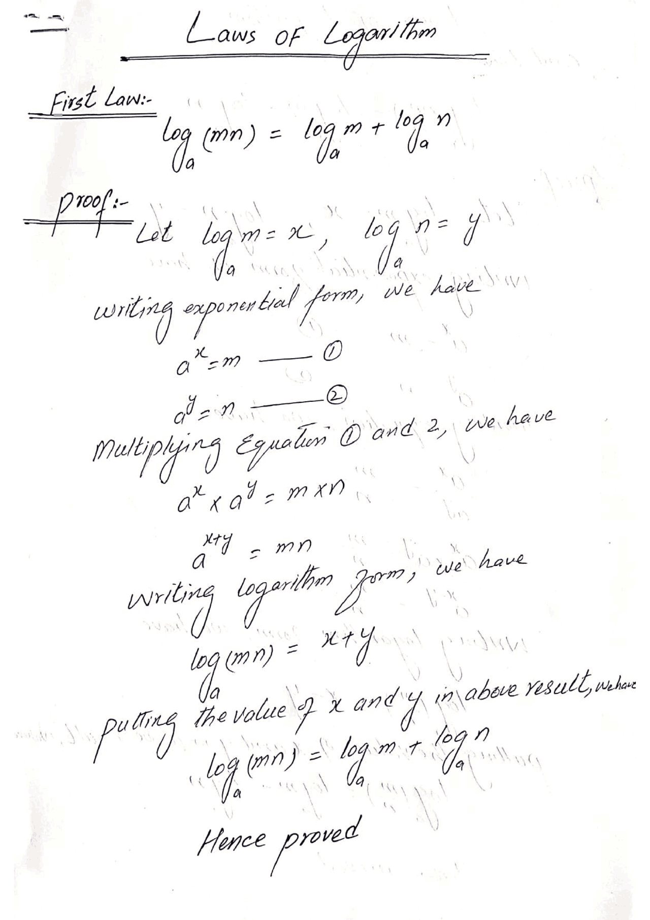 Proof Laws of Logarithm (First , Second , Third and Fourth) Class 9 ...