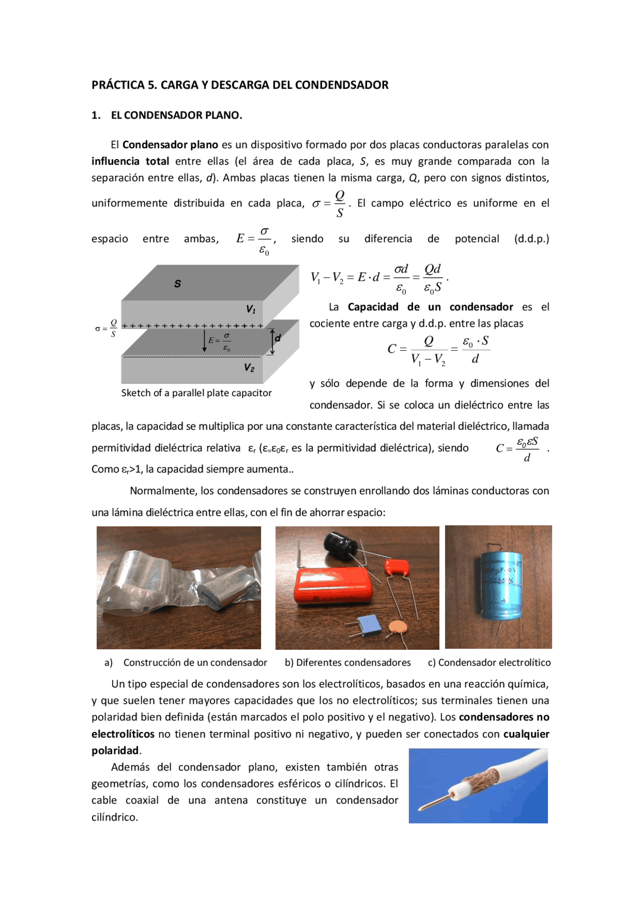 Carga y descarga del condensador | Guías, Proyectos, Investigaciones de Física | Docsity