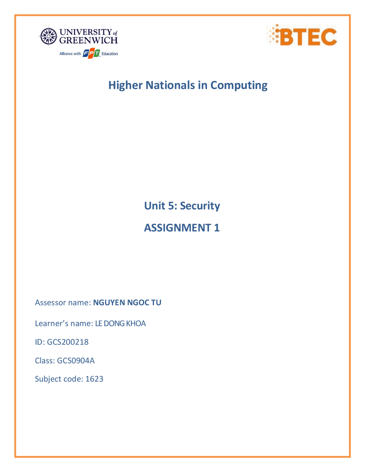 ASM 1: SECURITY (BTEC) | Assignments Computer Security | Docsity