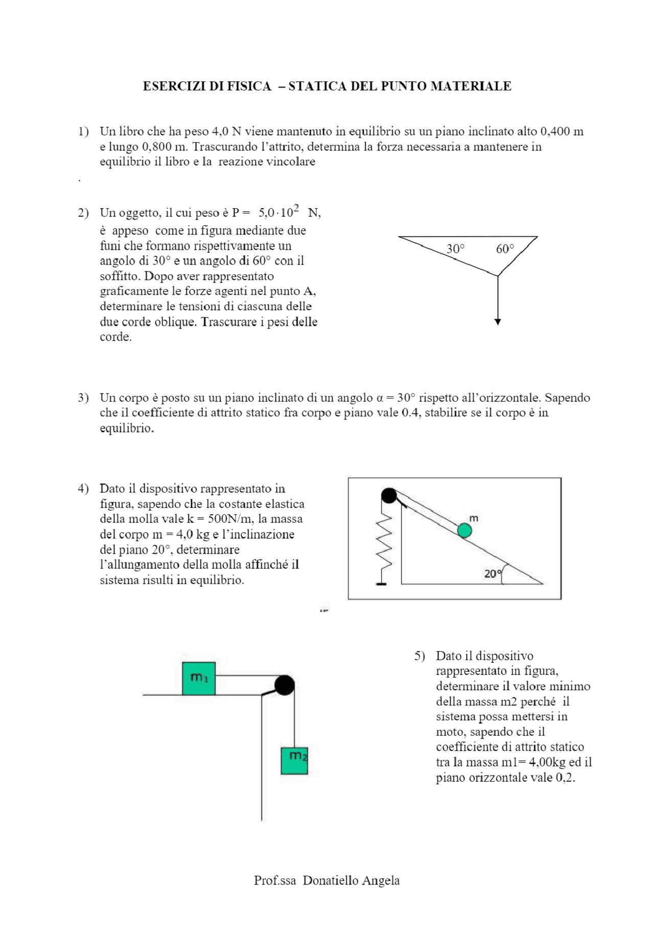 Esercizi equilibrio piano | Esercizi di Fisica | Docsity