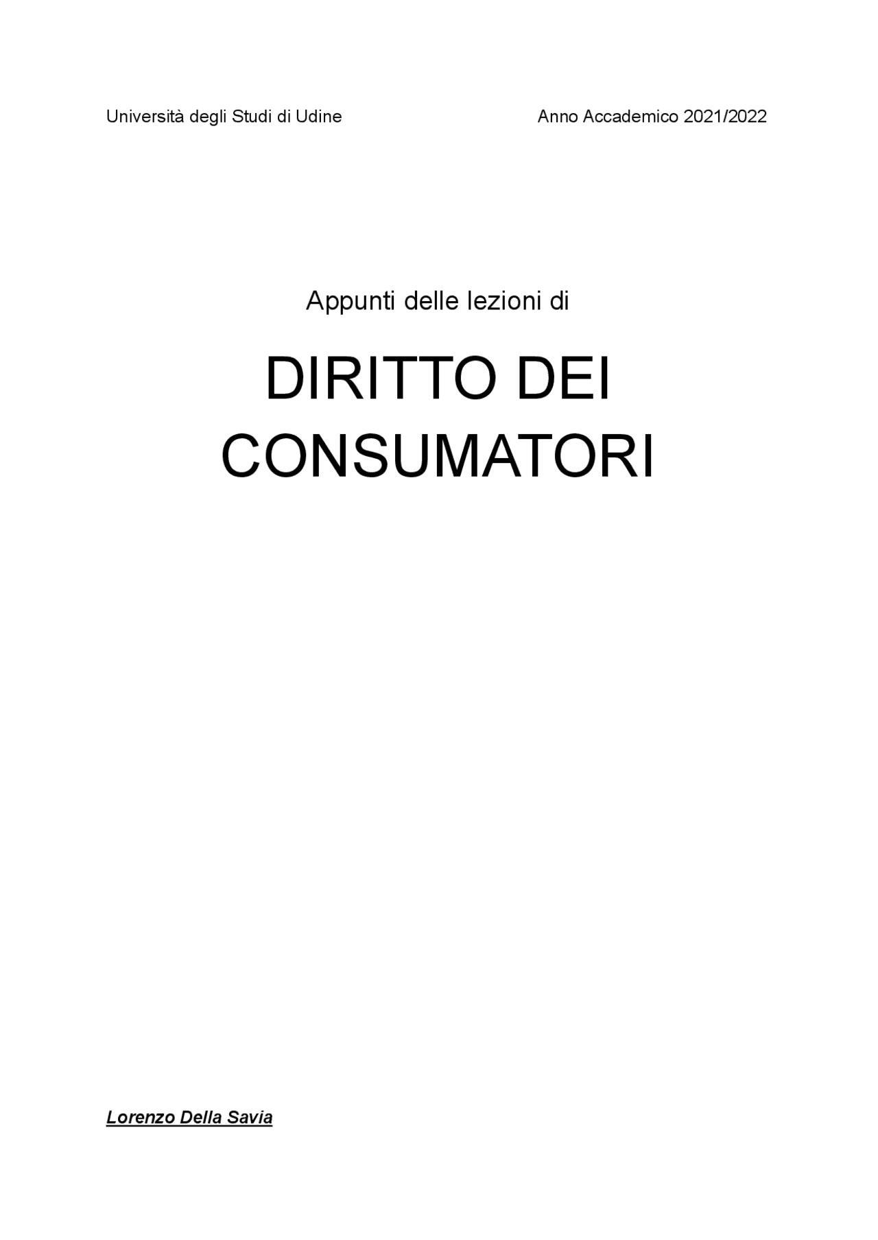 Diritto Dei Consumatori Appunti Uniud Giurisprudenza Aa 2021