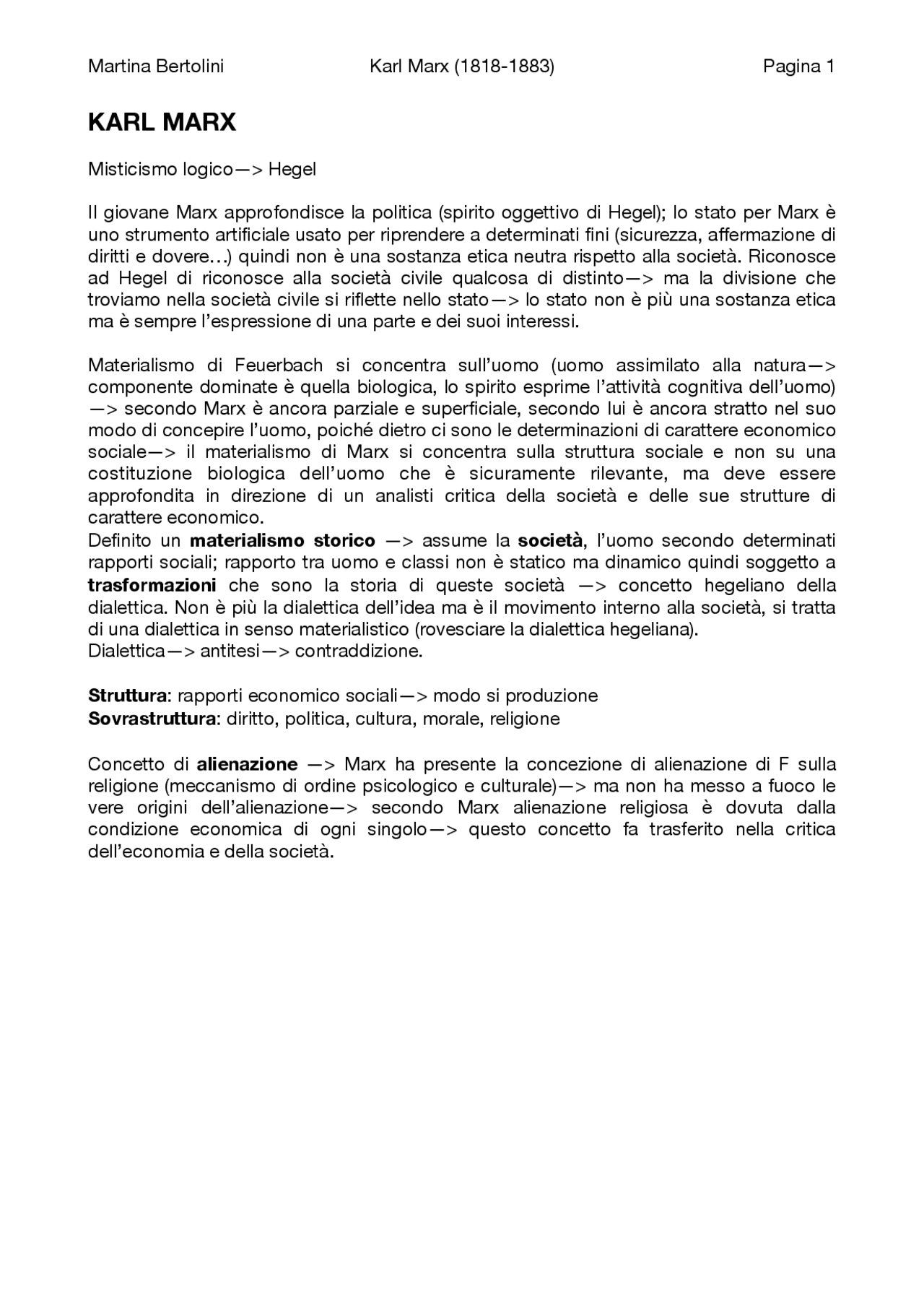 Appunti E Schemi Marx Schemi E Mappe Concettuali Di Filosofia Docsity