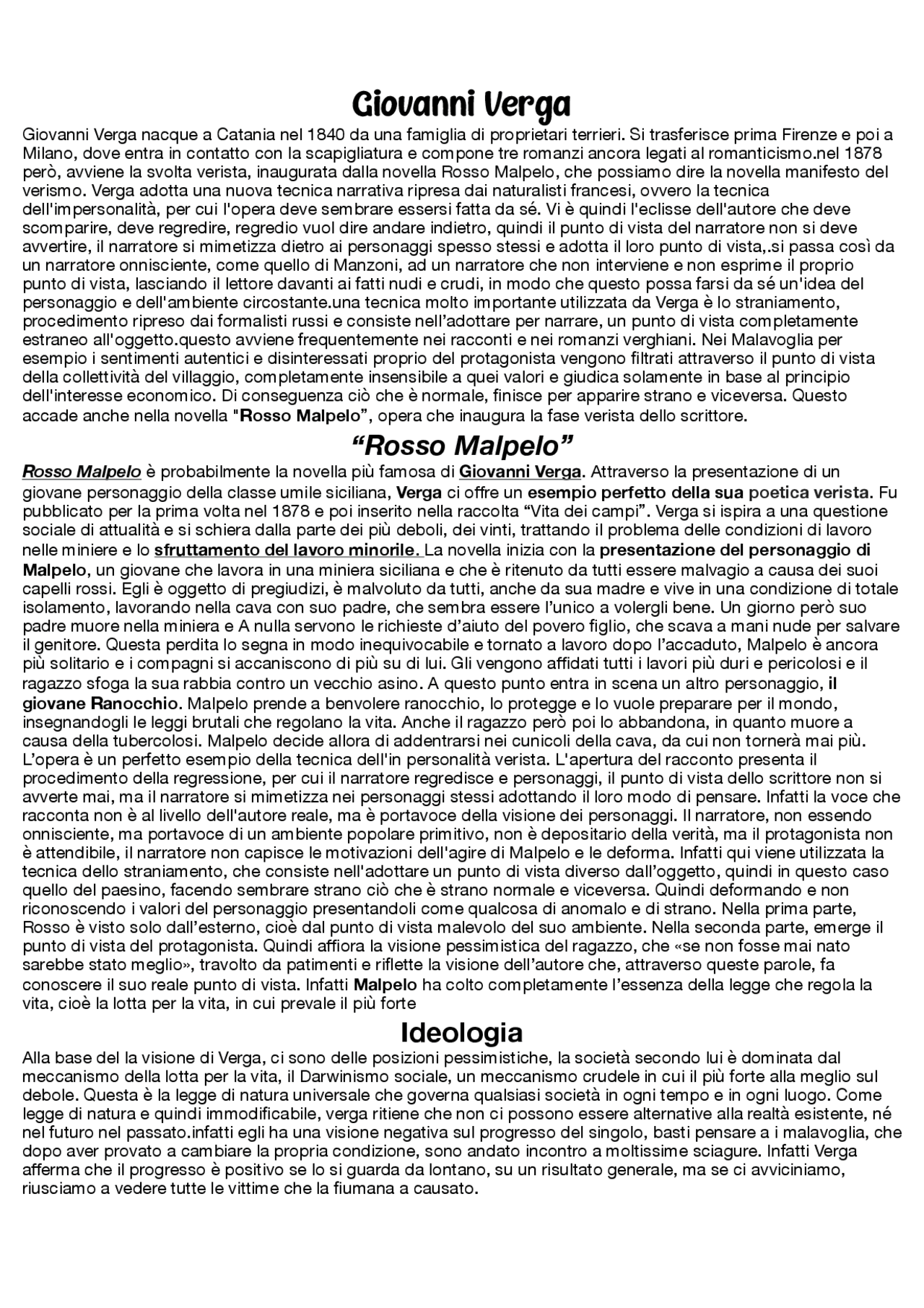 Giovanni VERGA vita e opere | Appunti di Italiano | Docsity