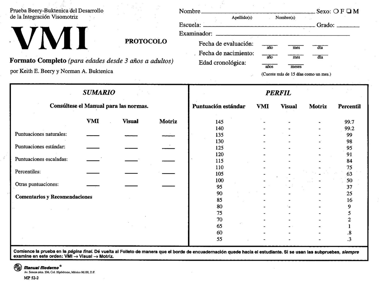 VMI: Desarrollo de la integración visomotriz. | Exámenes de Psicomotricidad | Docsity