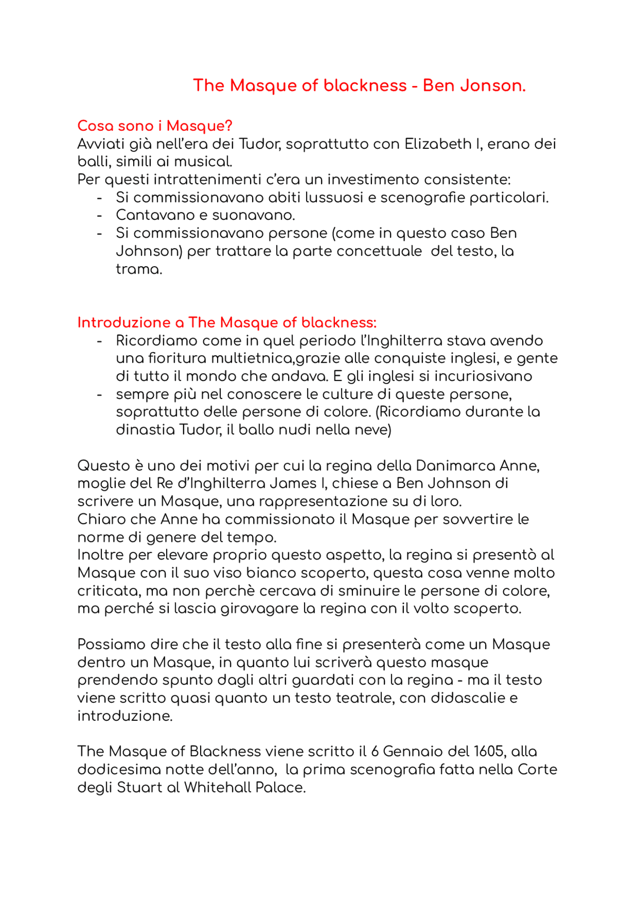 The Masque of Blackness - Ben Jonson | Schemi e mappe concettuali di ...
