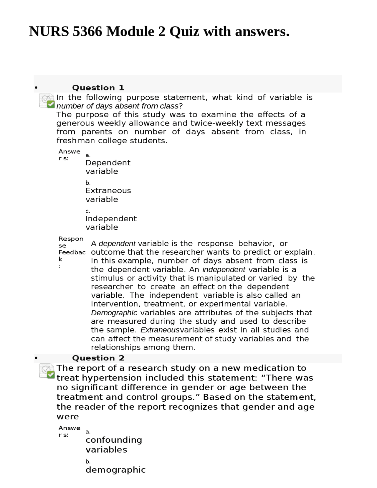 NURS 5366 Module 2 Quiz with answers. | Exams Health sciences | Docsity