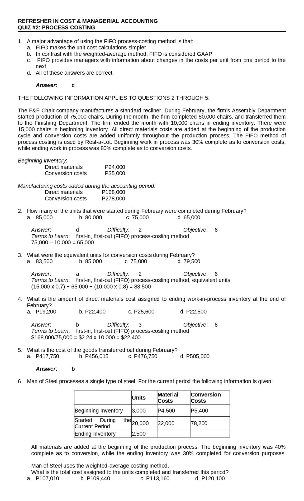 PROCESS COSTING | COST ACCOUNTING | Quizzes Cost Accounting | Docsity