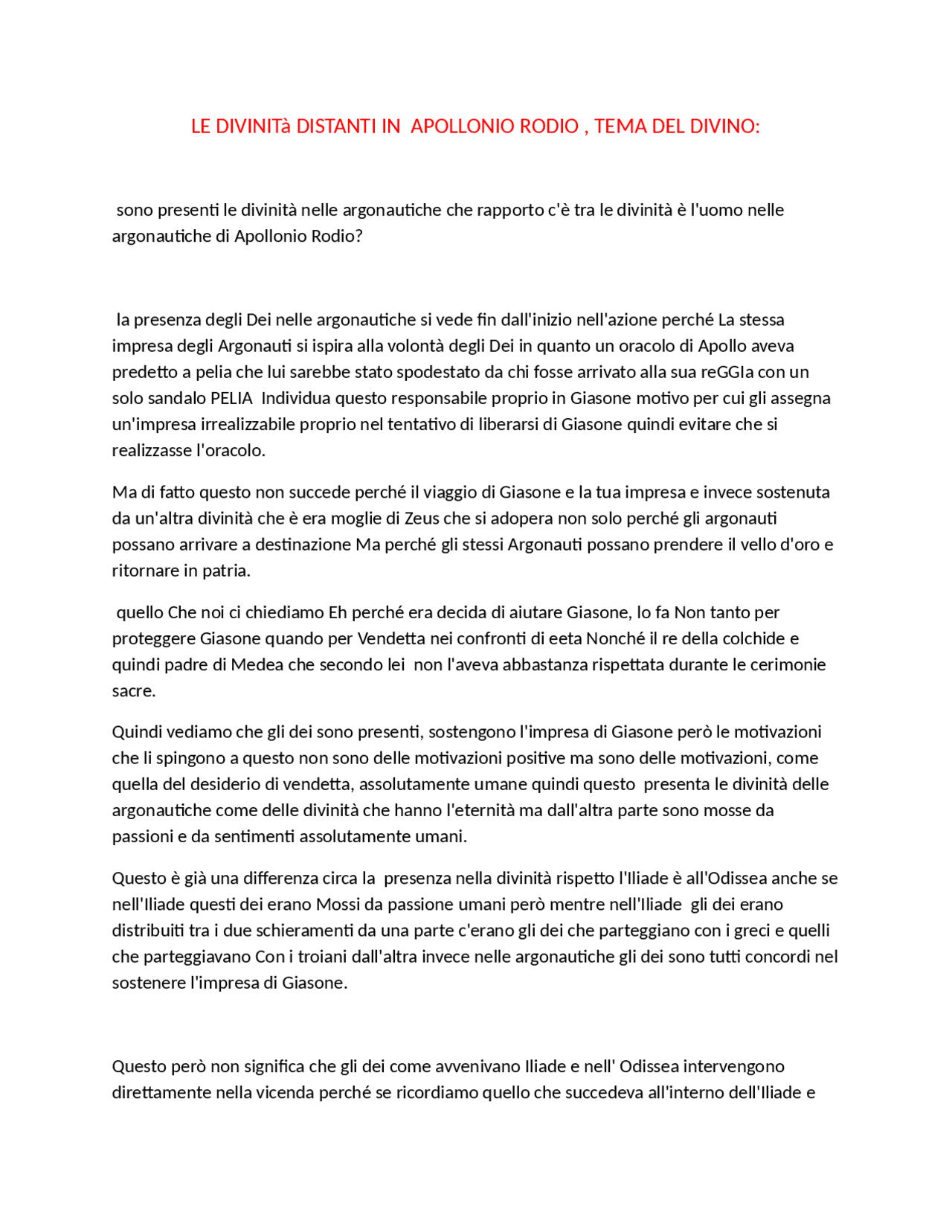 Apollonio Rodio E Le Divinità Appunti Di Greco Docsity