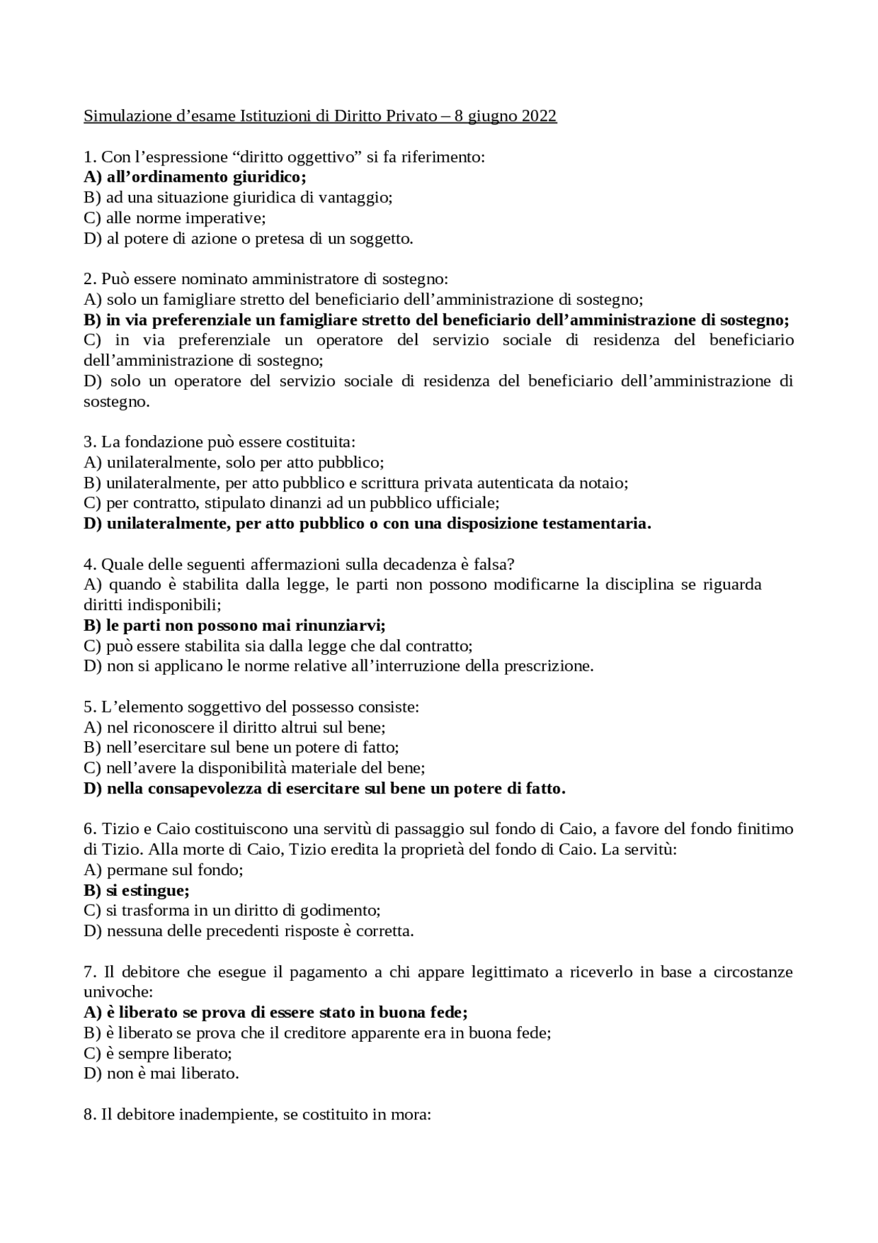 Simulazione Desame 8 06 22 Di Diritto Privato Prof Lamicela Unive