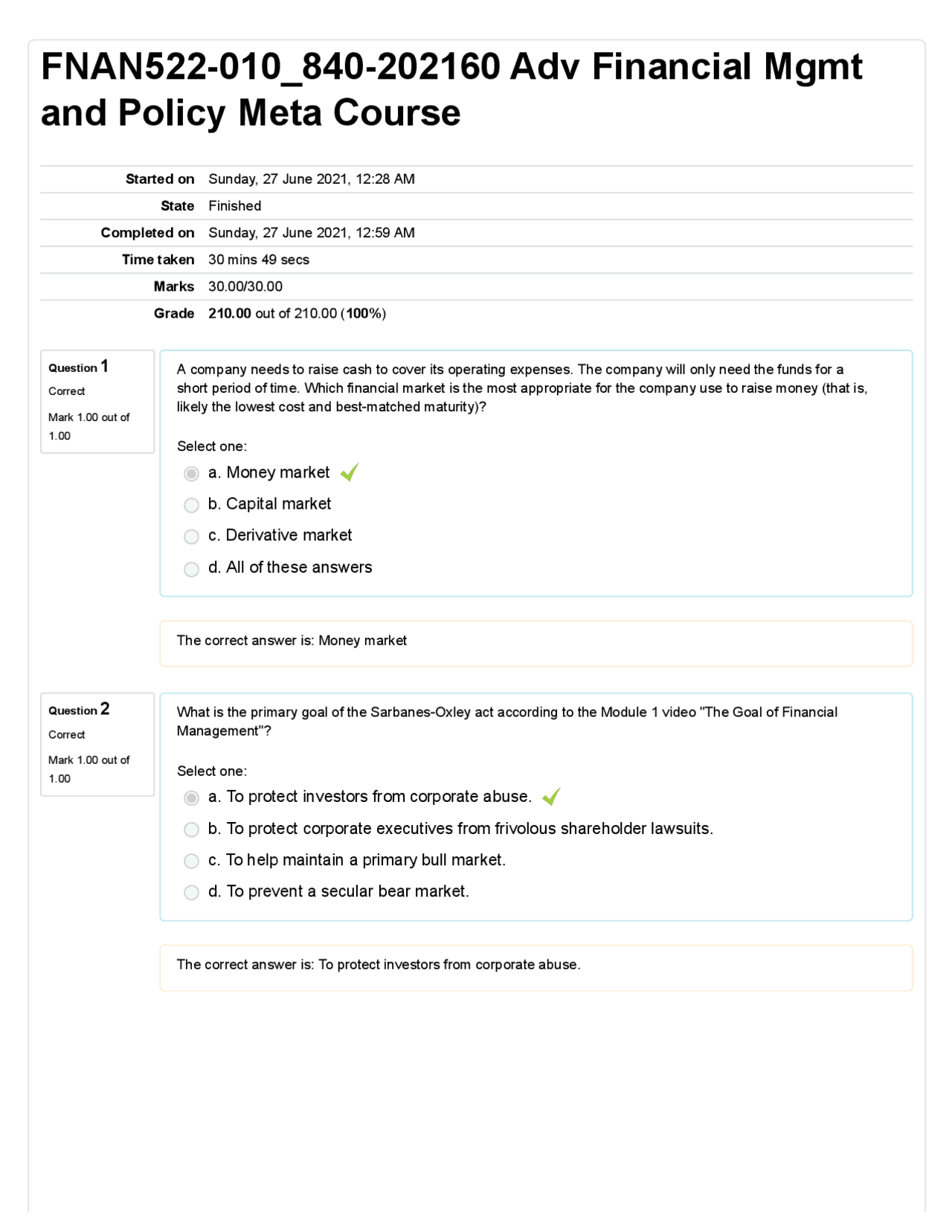 Fnan 522 Exam I Questions And Answers 100 Correct Docsity