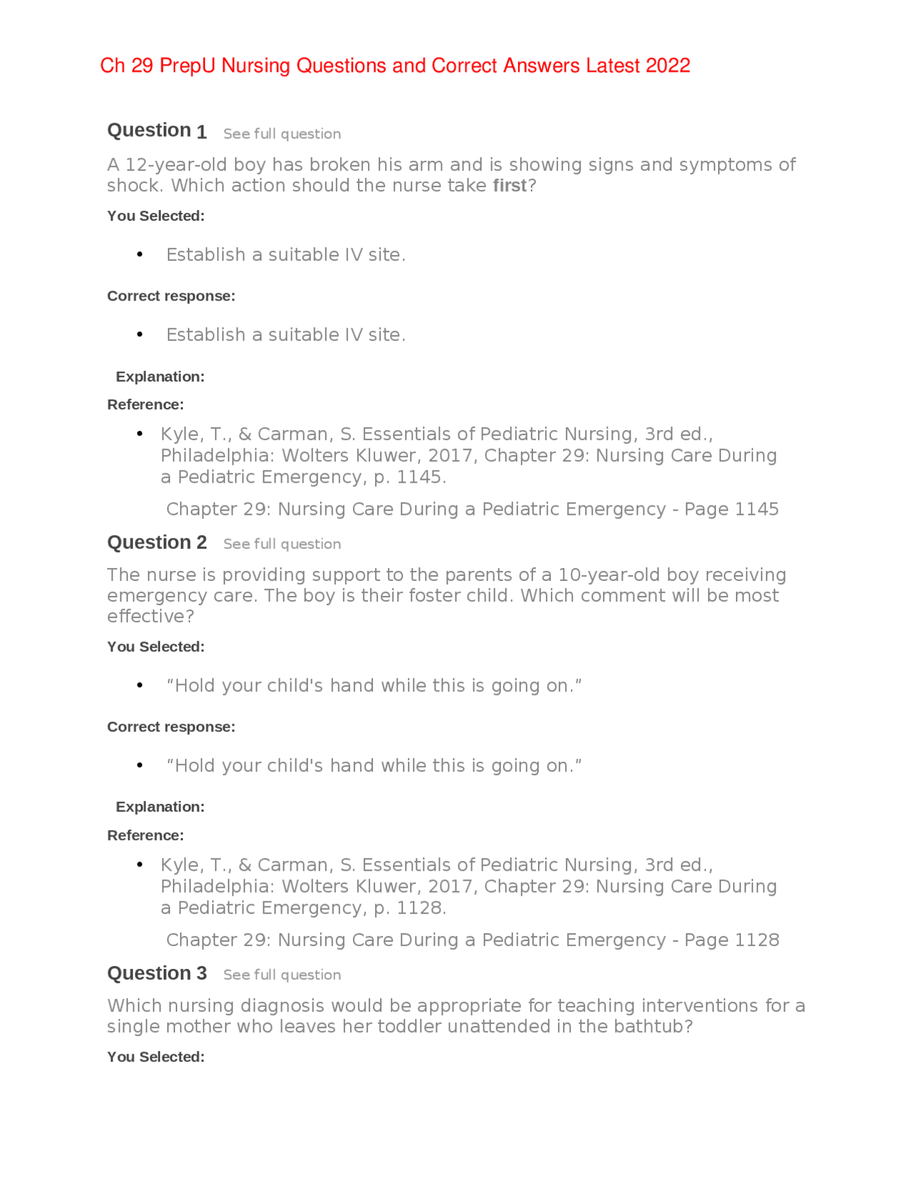 Ch 29 PrepU Nursing Questions and Correct Answers Latest 2022 - Docsity