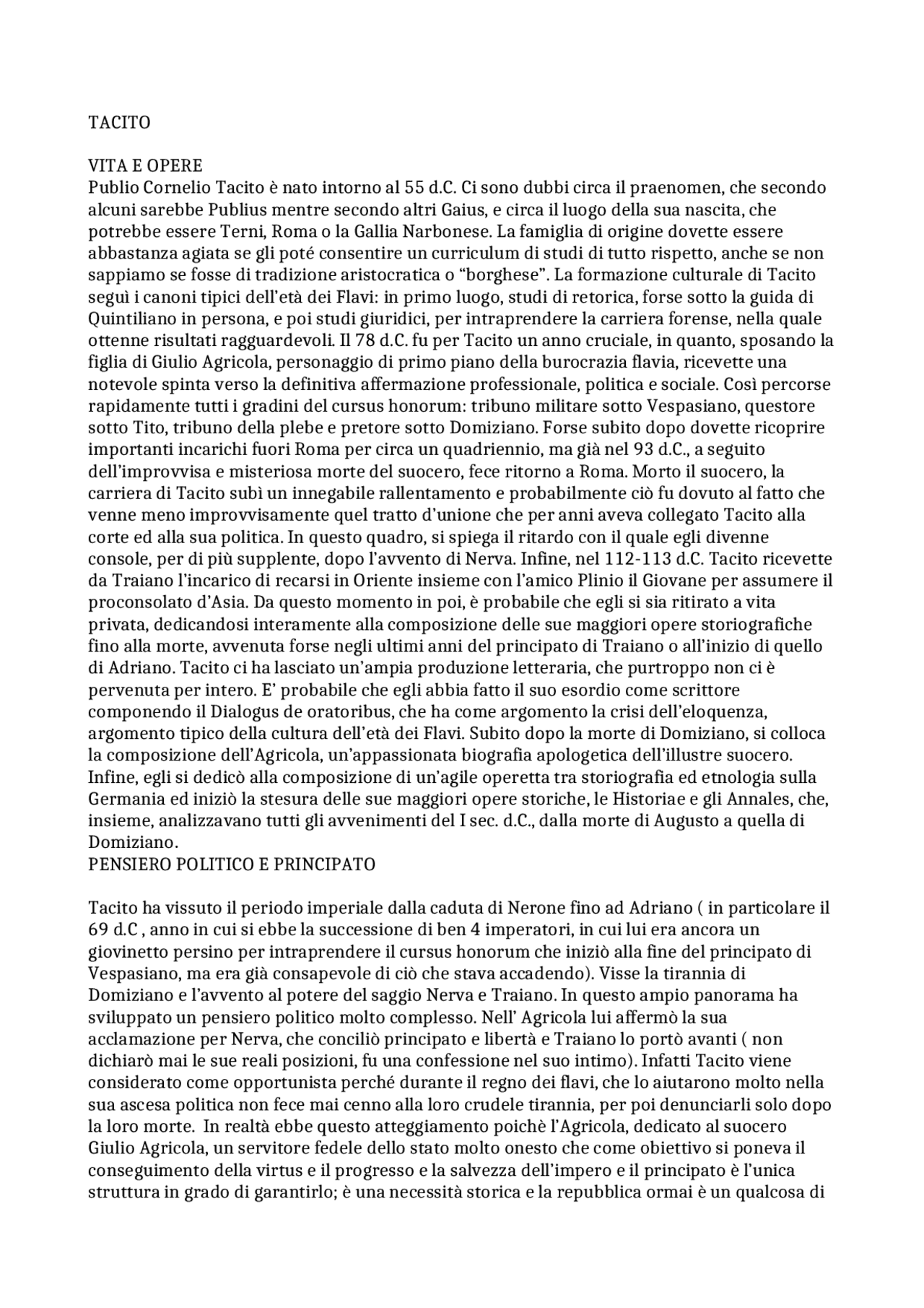 TACITO LATINO V ANNO LICEO | Sintesi del corso di Latino | Docsity