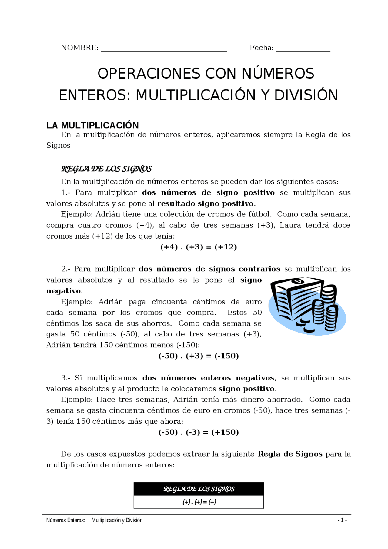 Ejercicio De Multiplicacin Nmeros Enteros Operaciones Con Numeros
