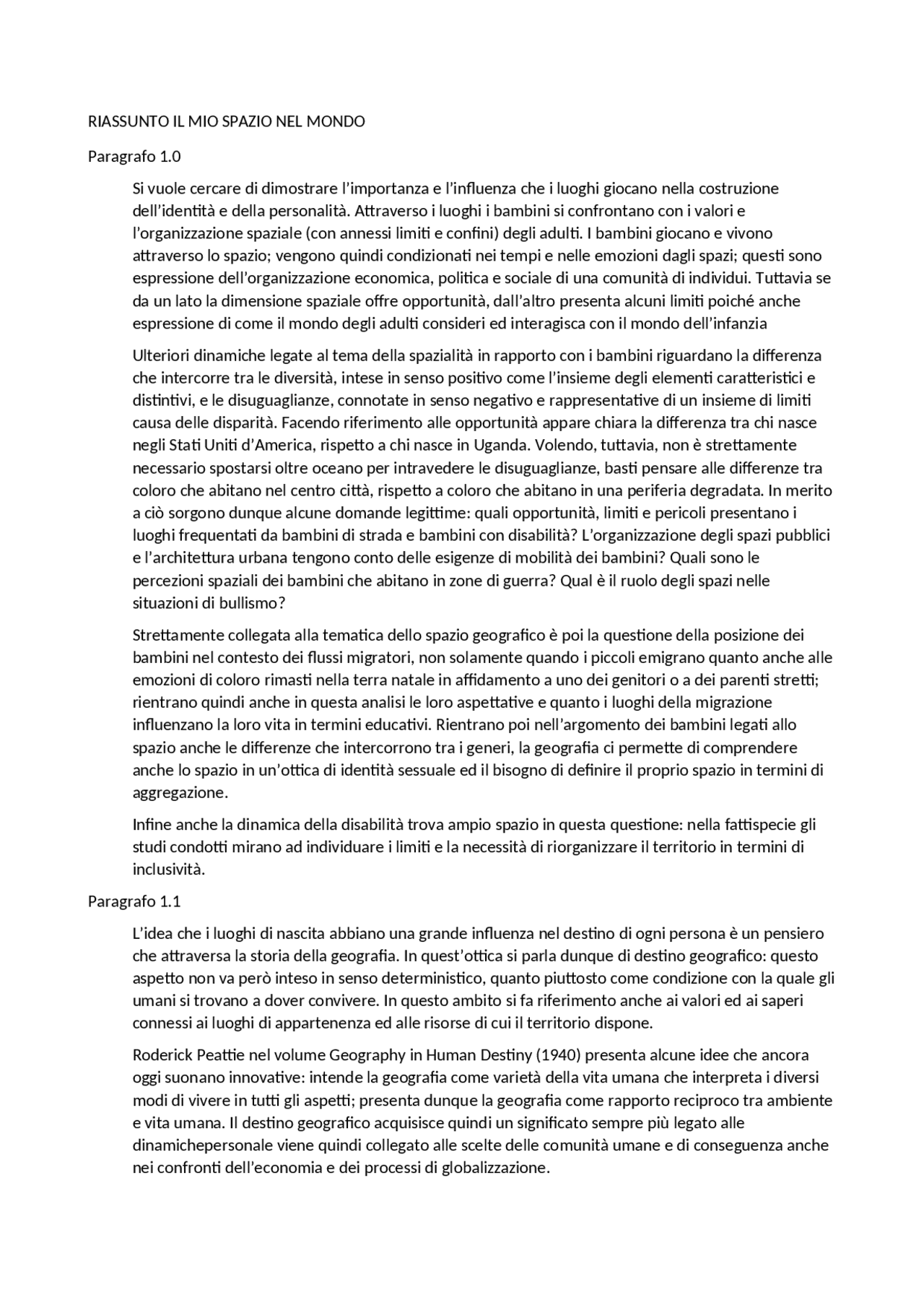 Il mio spazio nel mondo - riassunto | Sintesi del corso di Geografia ...