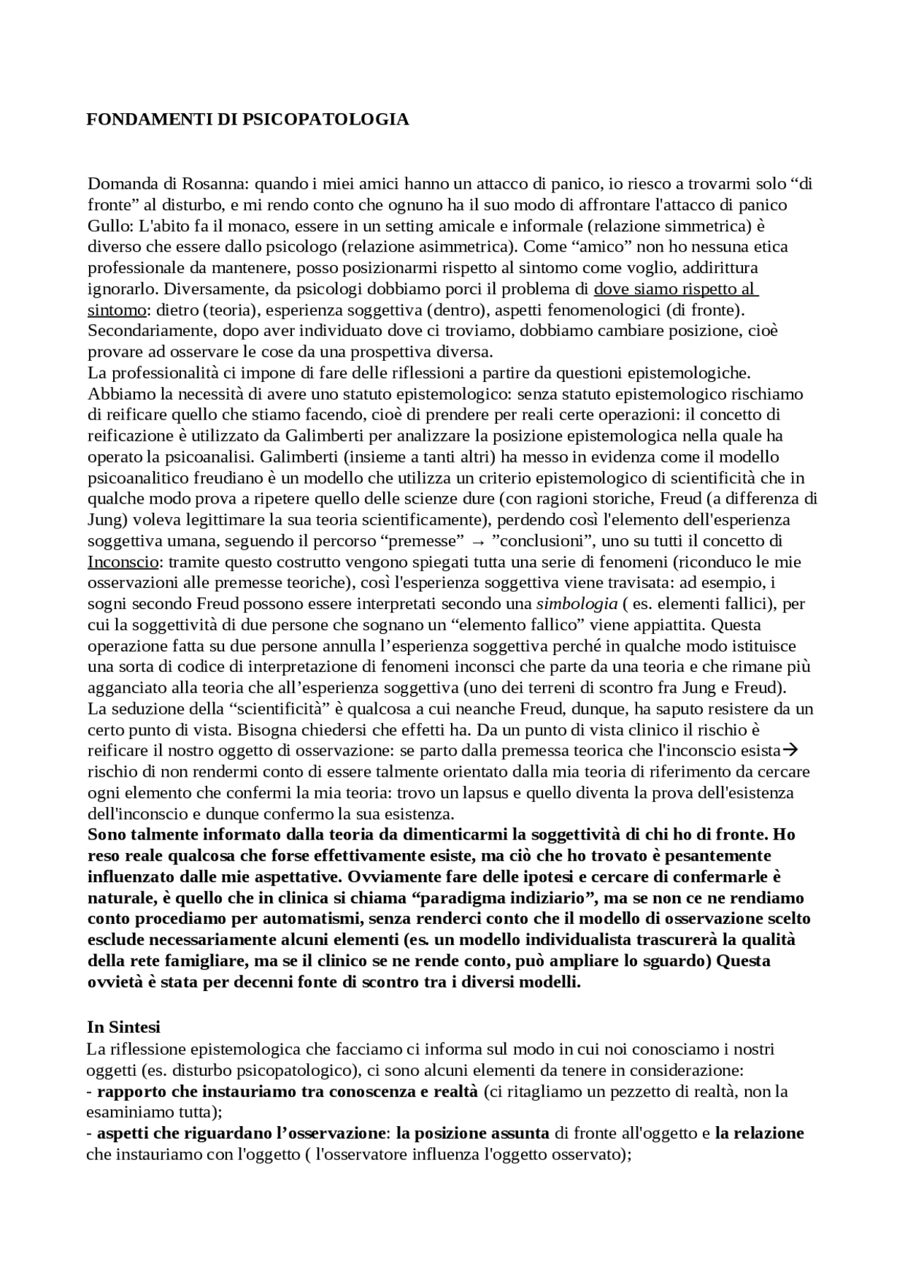 Sintesi del corso di ''Fondamenti di Psicopatologia'' prof. Salvatore ...