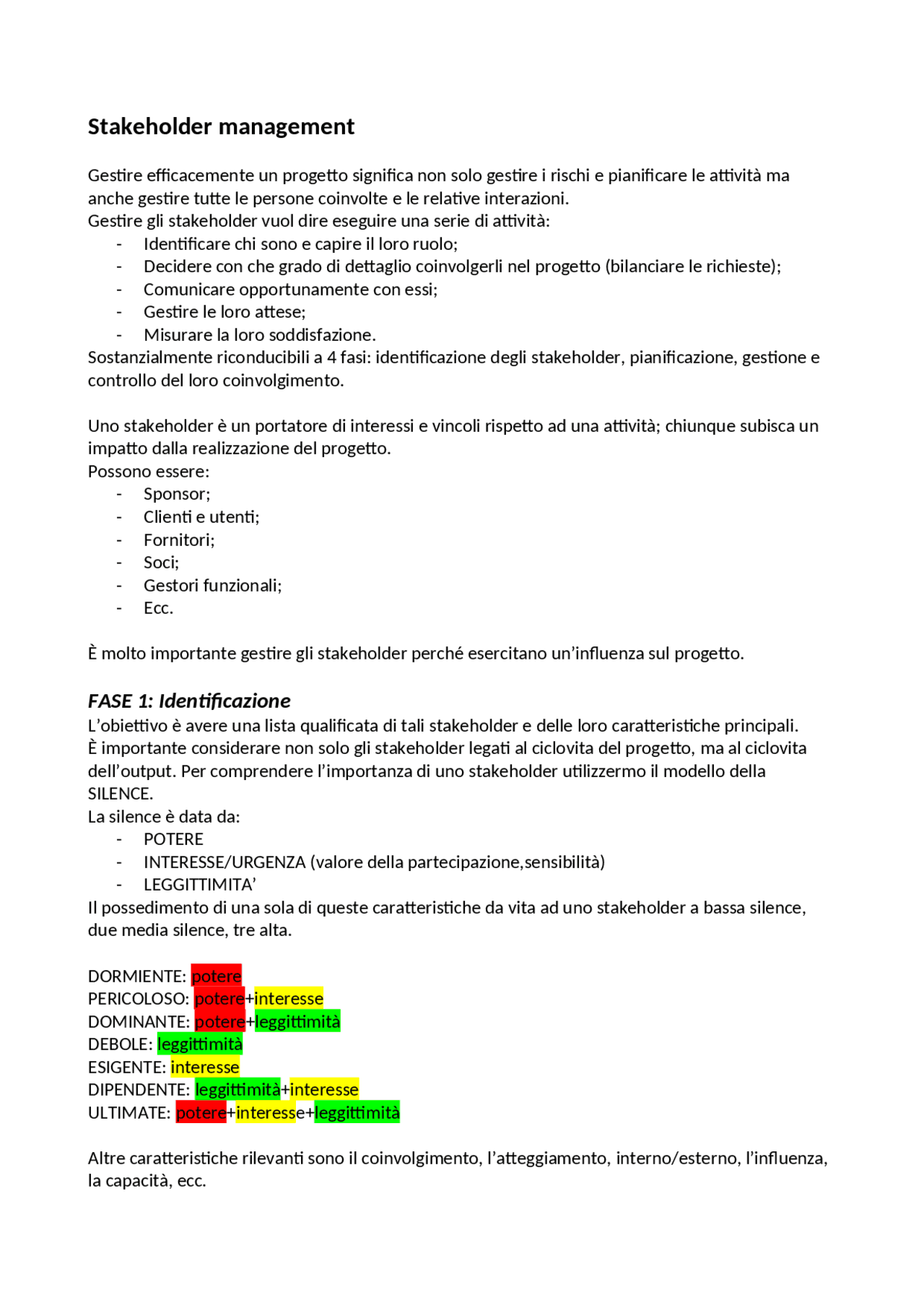 Stakeholder Management Appunti Di Gestione Progetti Docsity