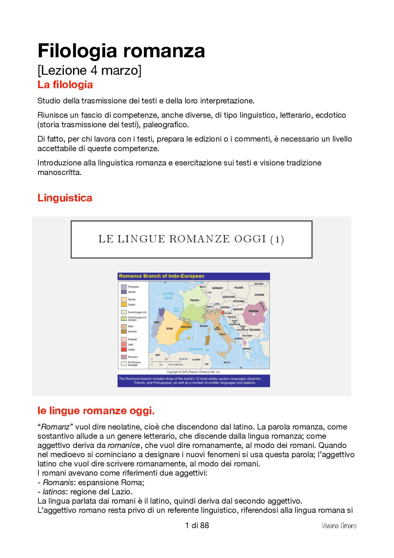 Filologia Romanza: Lezioni | Dispense di Filologia romanza | Docsity